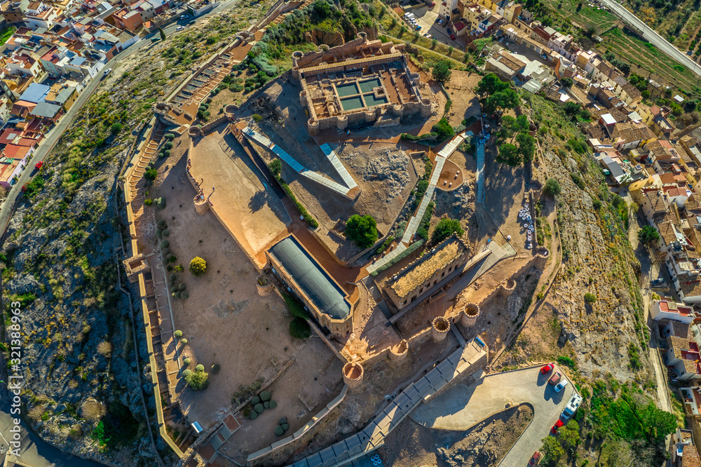 Aerial view of medieval Onda castle near the capital of tile factories ...