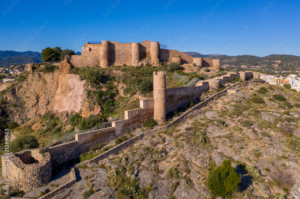 Aerial view of medieval Onda partially restored medieval castle ruin in ...