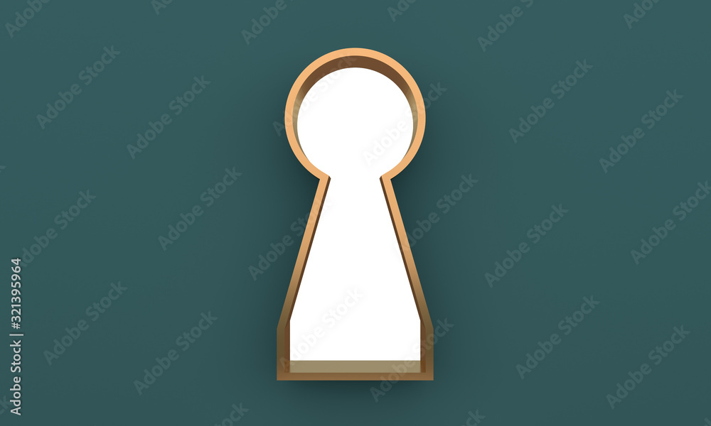 The golden keyhole window overlooks the White blank space on pastel ...