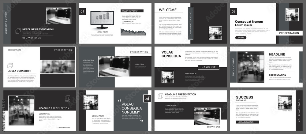 Presentation and slide layout template. Design black and gray geometric ...