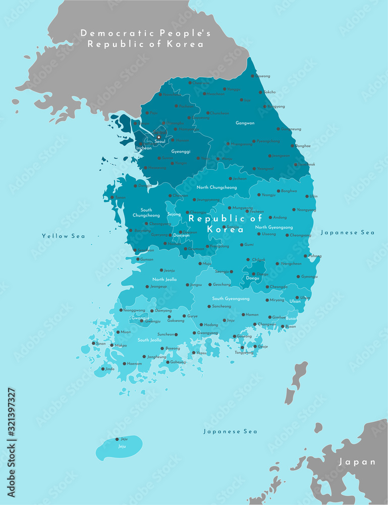 Vector modern illustration. Simplified geographical map of South Korea ...
