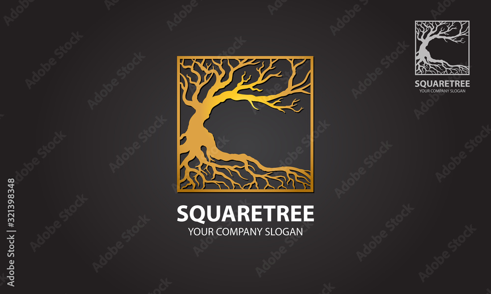 Square Vector Logo Illustration. Logo of a stylized ancient tree in ...