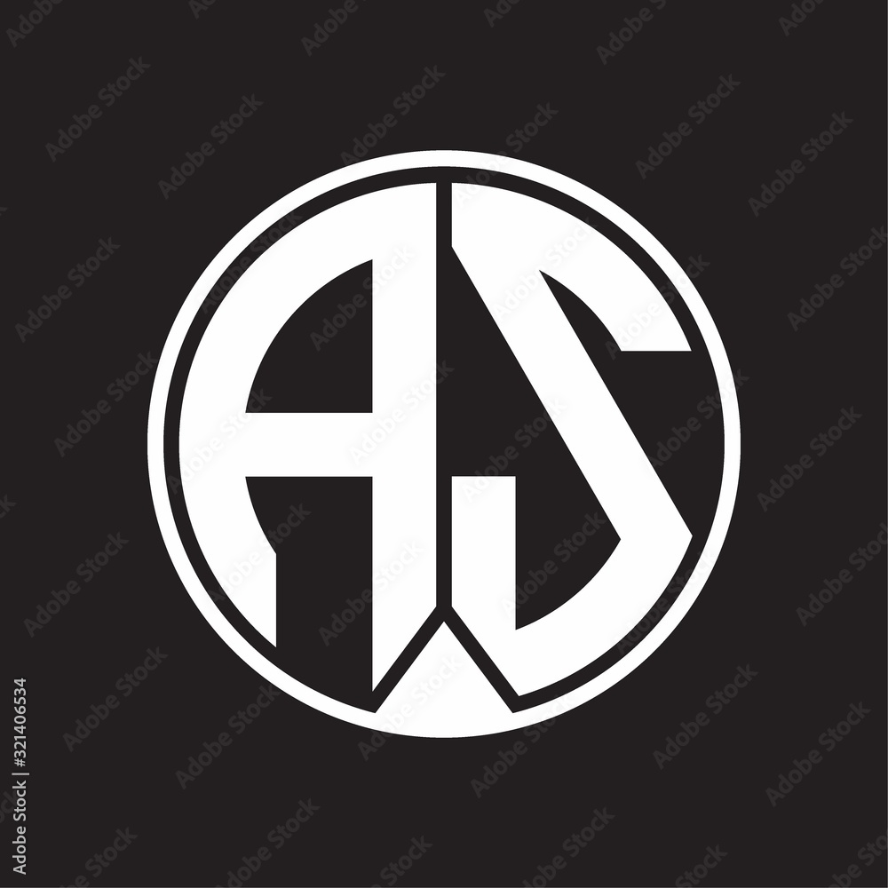 AS Logo monogram circle with piece ribbon style on black background ...