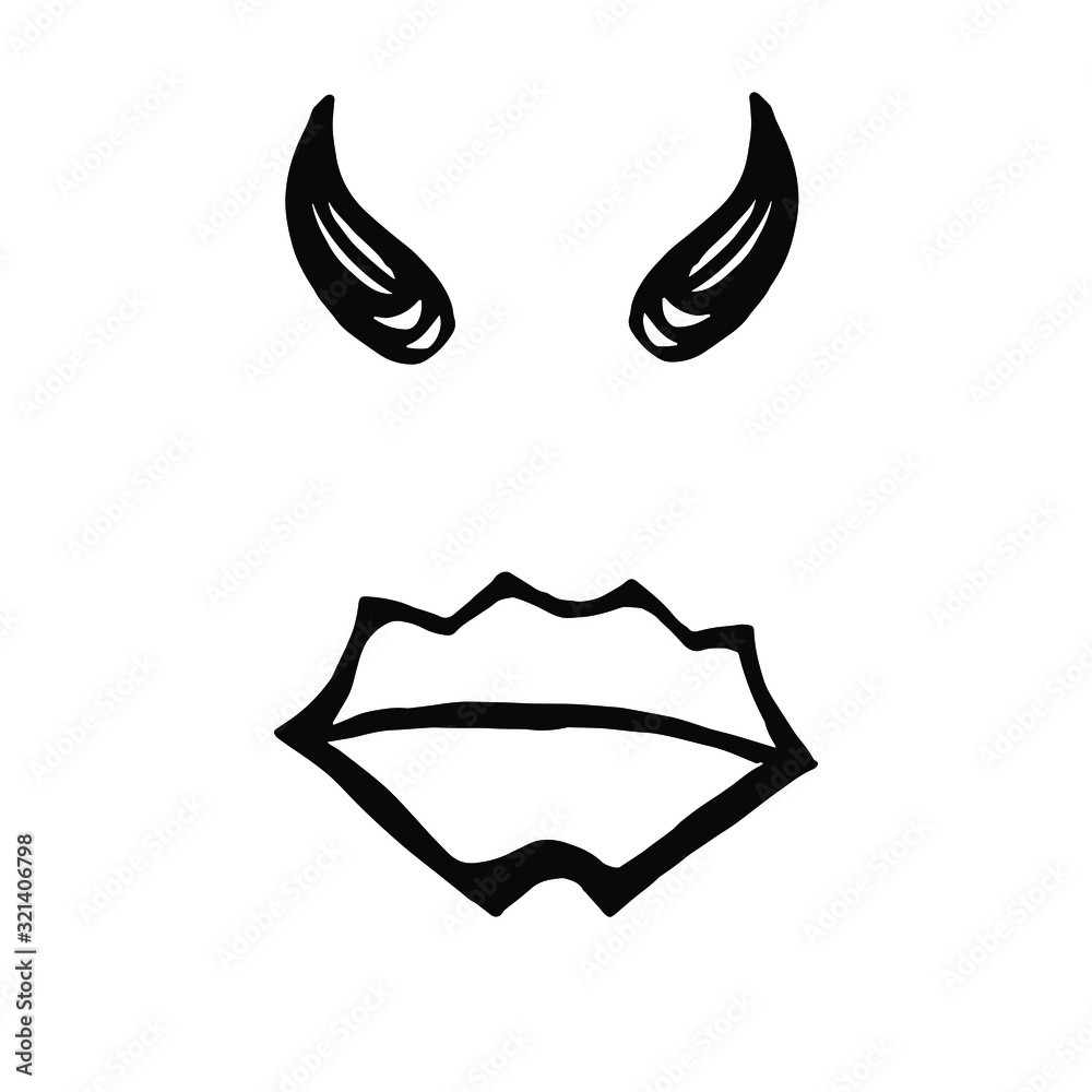 Vector illustration.Close-up abstract drawing of devil lips and horns ...
