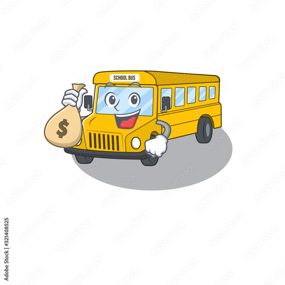Rich and famous school bus cartoon character holding money bag Stock ...