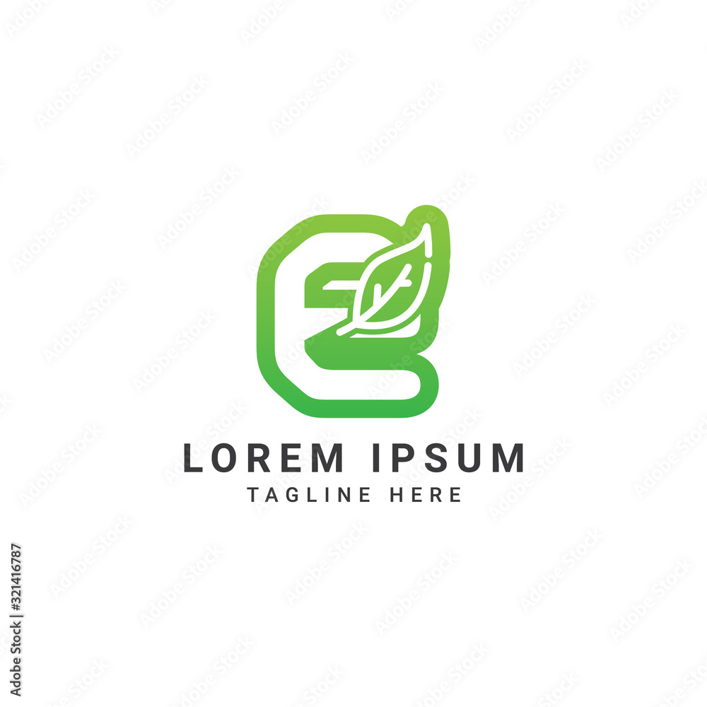 E letter logo with green leaves. Font style, ecology vector design ...