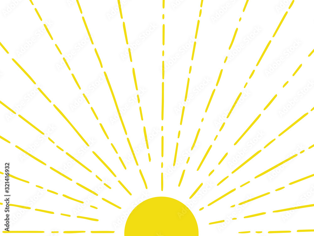 Hand-drawn half sun. Sunny background in naive style. Vector ...
