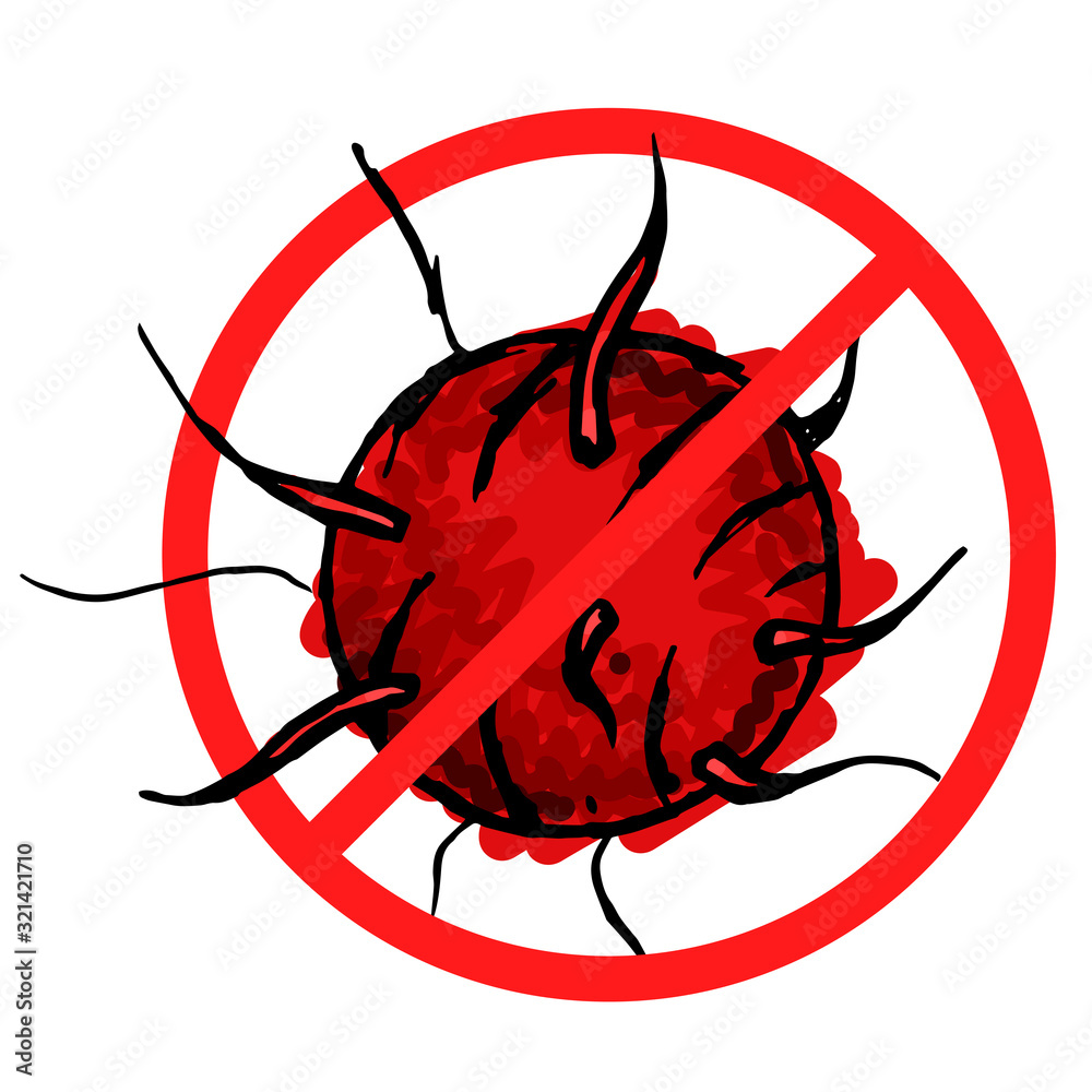 Red crossed out virus illustration on white background. Stock ...