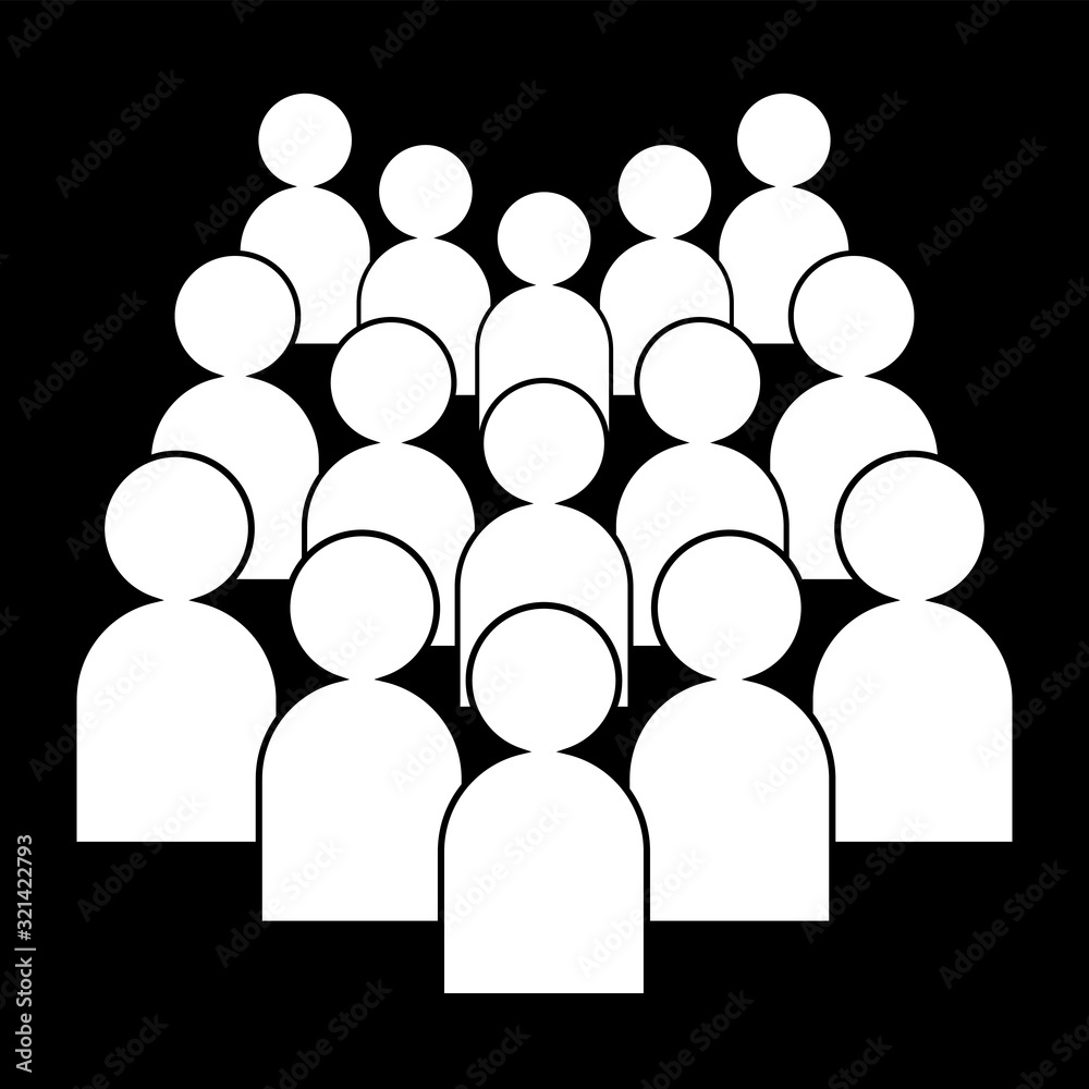 People icon, white on a black background, vector illustration. Stock ...