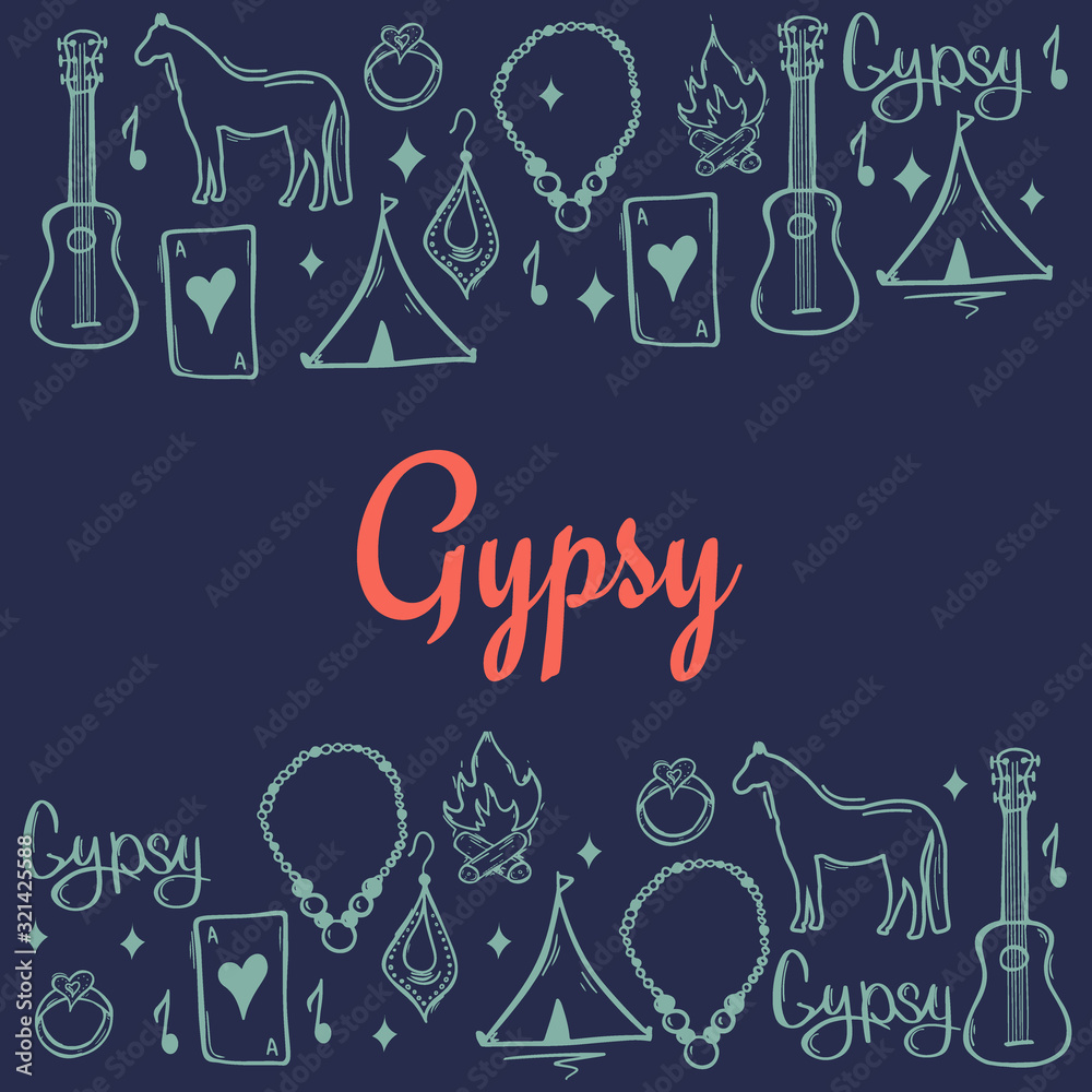 Gypsy background with hand draw doodle elements. Stock Vector | Adobe Stock