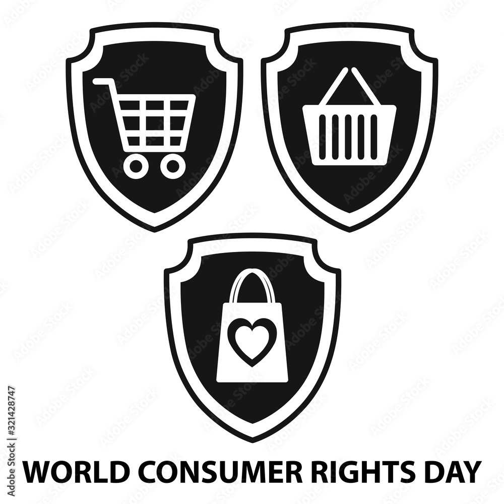 World consumer rights day. Icons for shopping bags, shopping carts, and ...