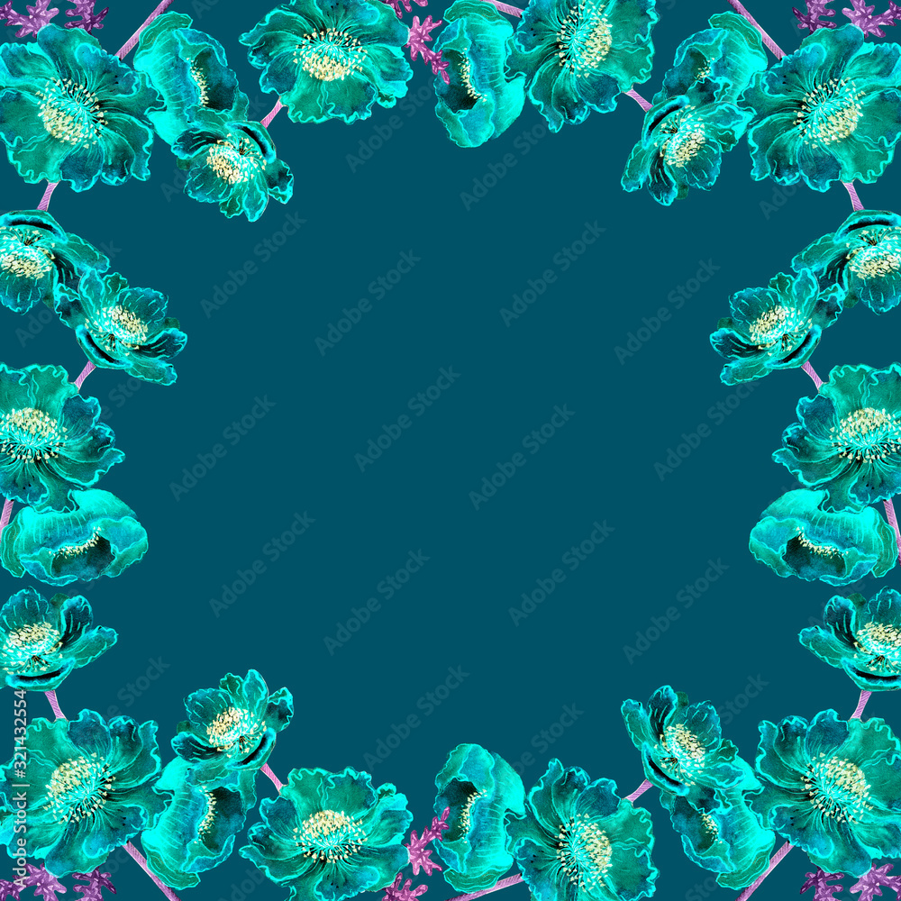 Botanical frame of watercolor flowers. Arrangement of rose flowers ...