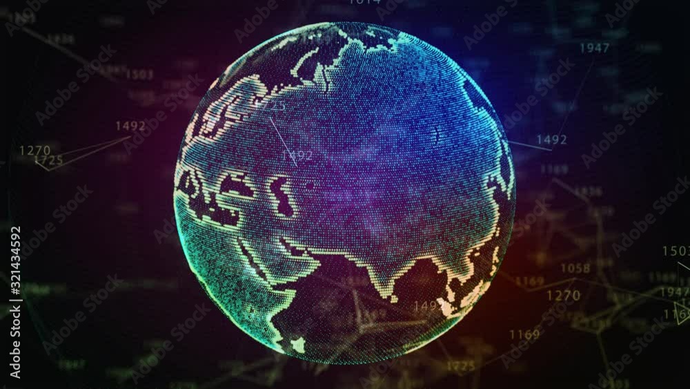Big Data Earth. Digital information Earth rotating animation social ...