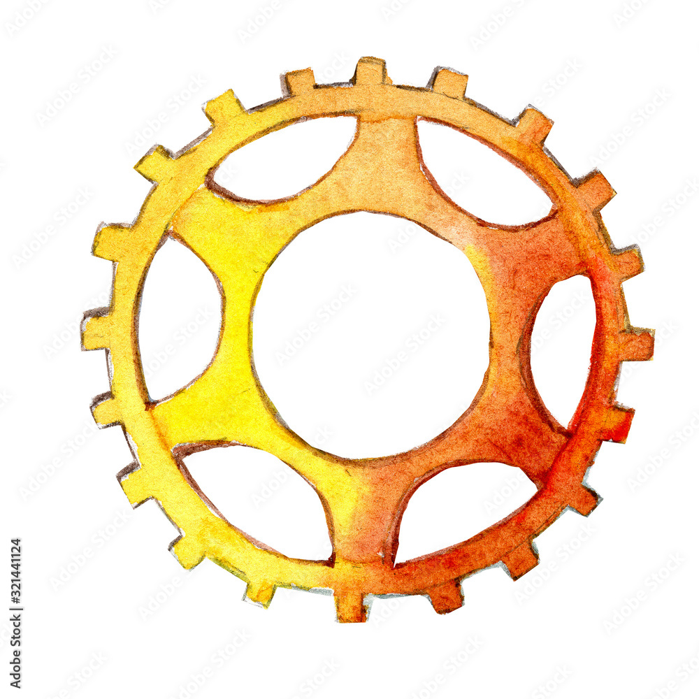 Watercolor hand drawn rusty brass gear. Steampunk collection. Stock ...