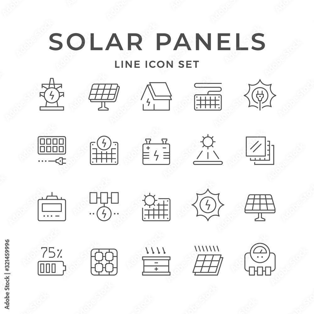 Set line icons of solar panels Stock Vector | Adobe Stock