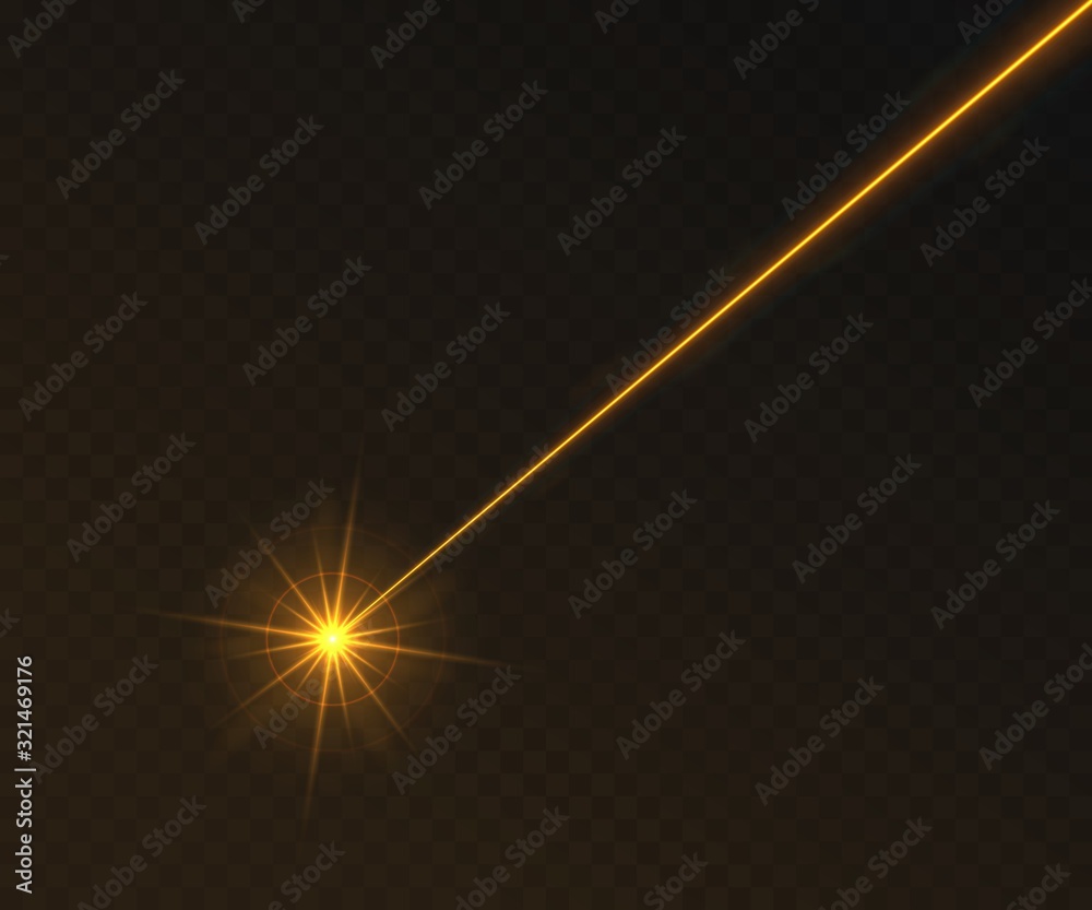 Orange laser beam light effect isolated on transparent background. Neon ...