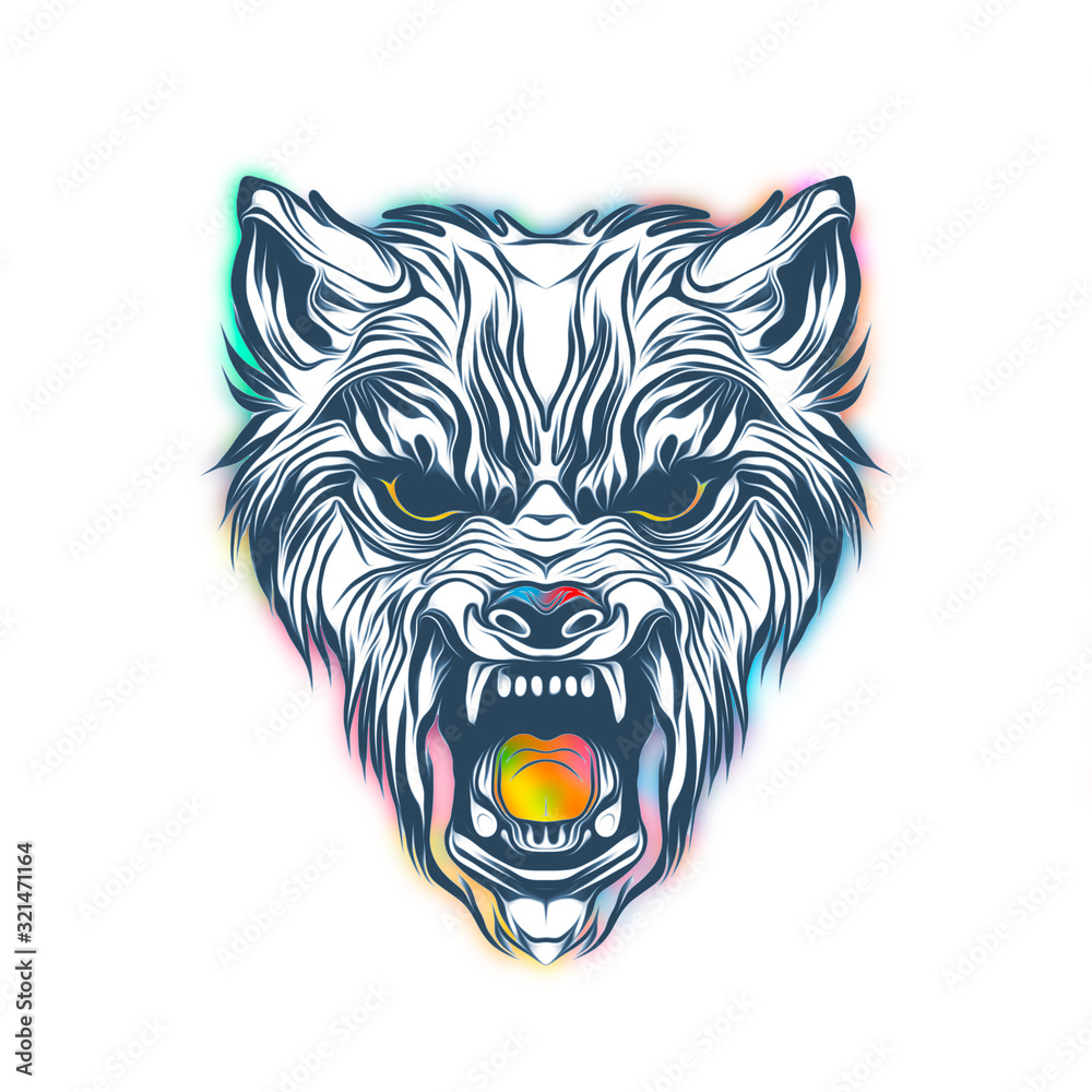 monochrome artistic wolf muzzle isolated on white background Stock ...