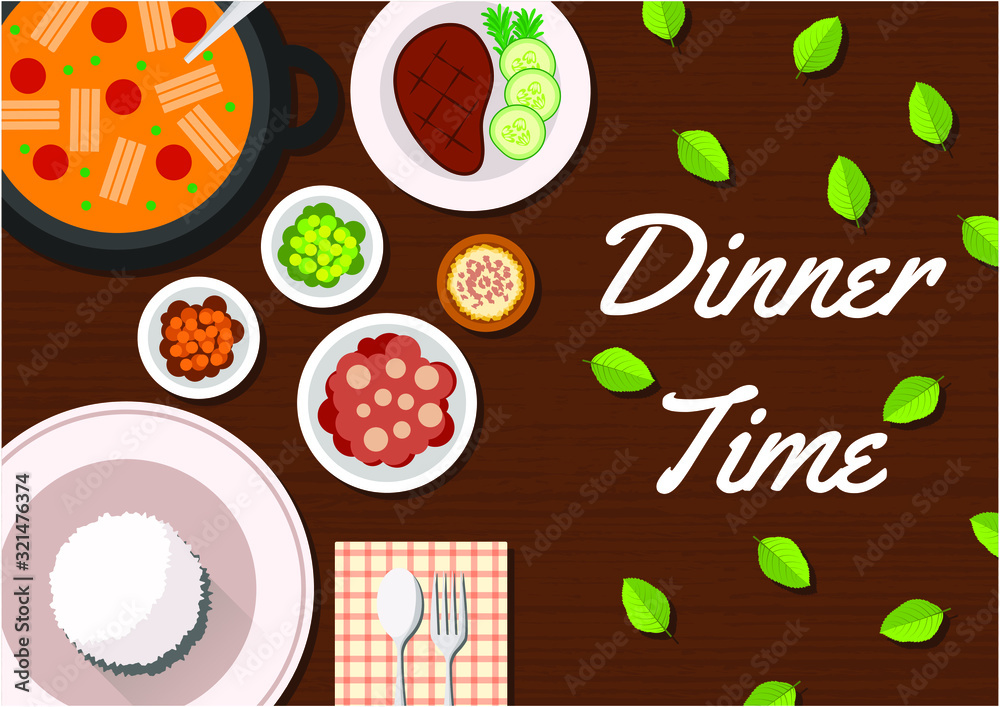 flat dinner time top view, suitable for banner, flyer, restaurant or ...