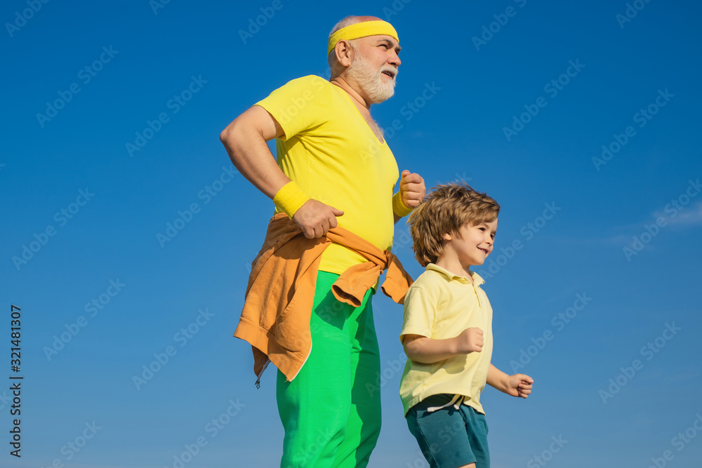 Grandfather and grandson, old and young healthcare cheerful lifestyle ...