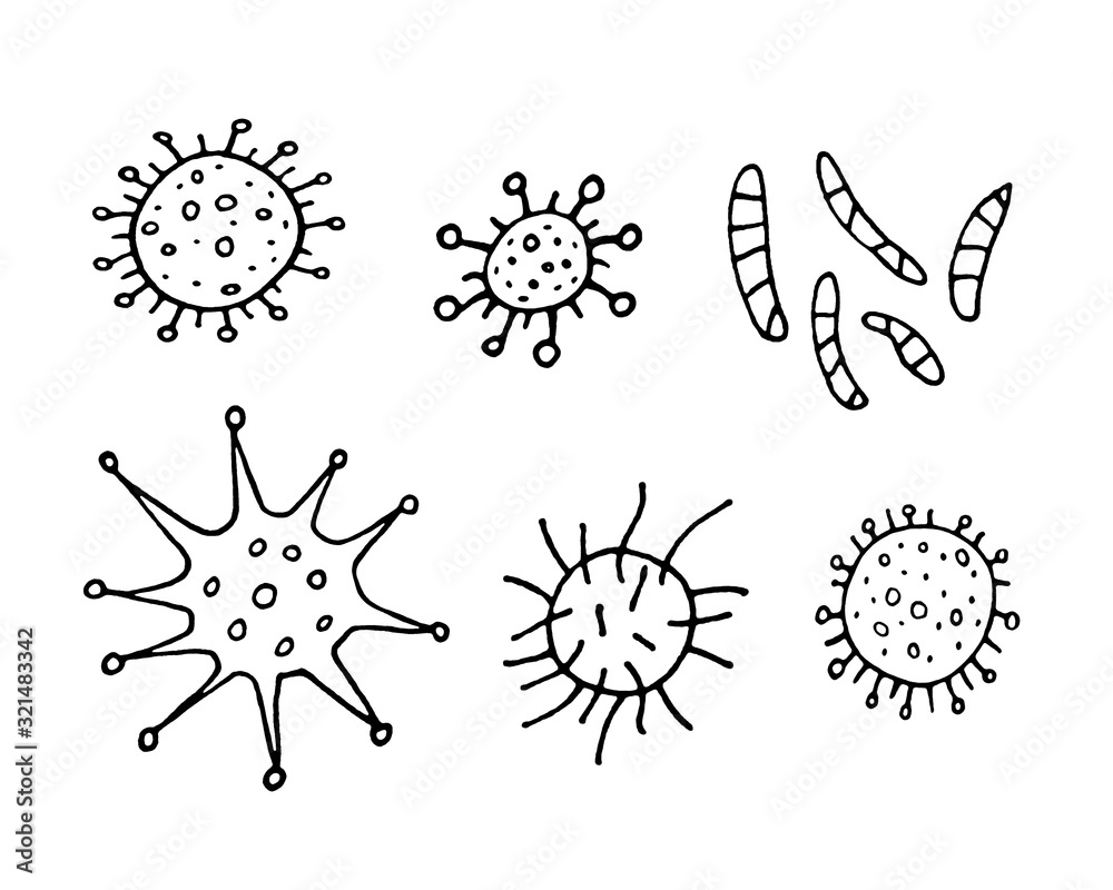 Virus icon set. The Molecule viral bacteria infection. Coronavirus. Flu ...