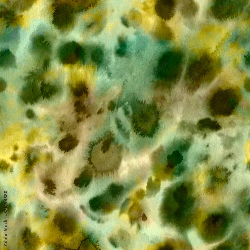 Watercolor Olive Green Abstract Background With Splashes Drops Hand