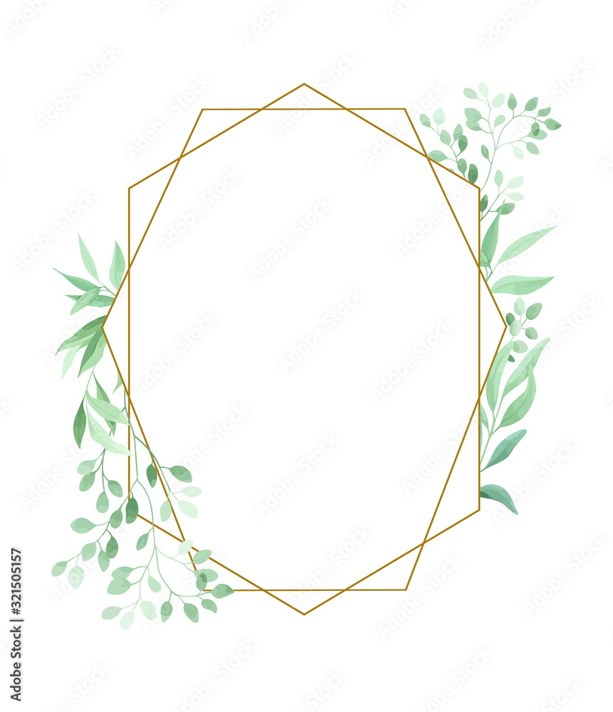 Green leaves geometric frame template. Foliage border. Vector illustration. Stock Vector | Adobe ...