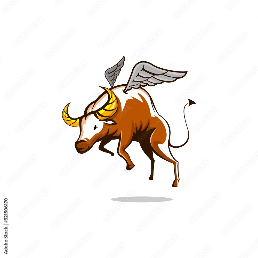 Flying Bull with Wings and Horns Logo Vector Icon Illustration Stock ...
