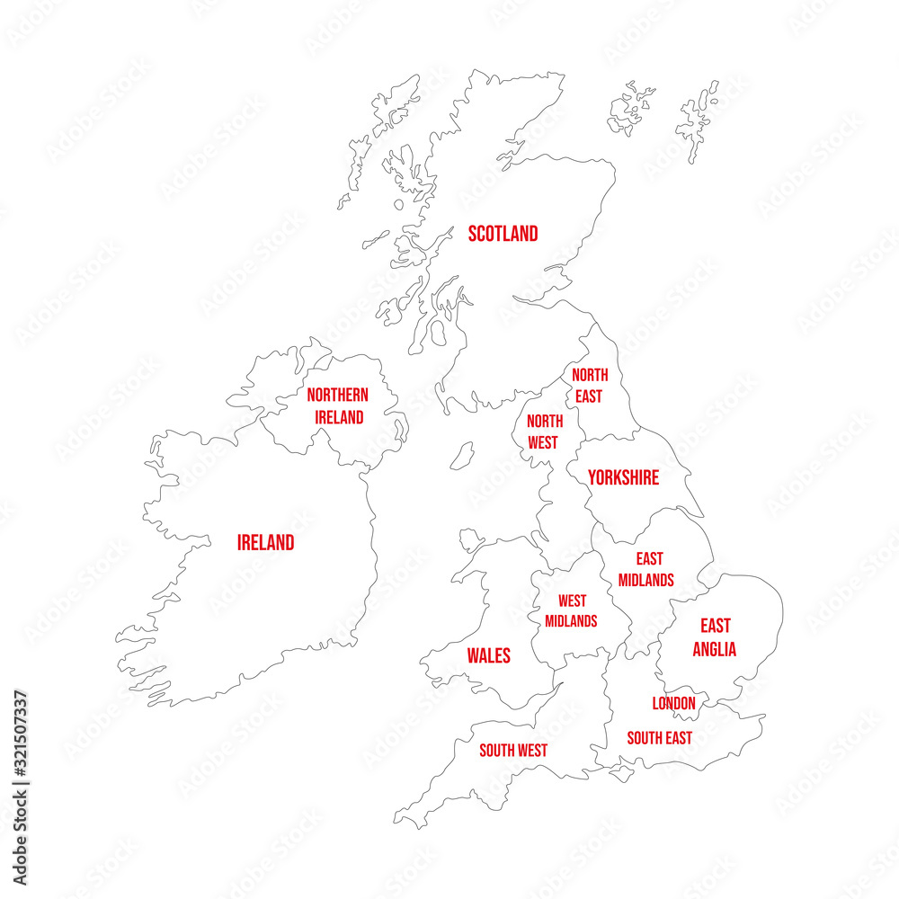 United kingdom with name labels. Political map. Perfect for backgrounds ...