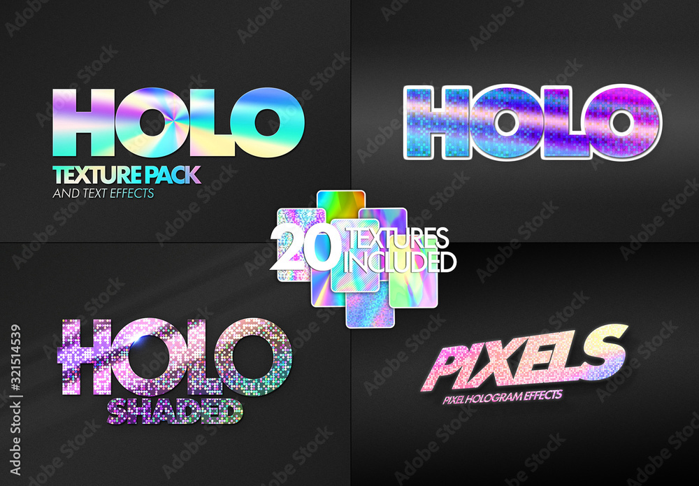 Holographic Texture Text Effect Mockup Bundle Plantilla De Stock Adobe Stock