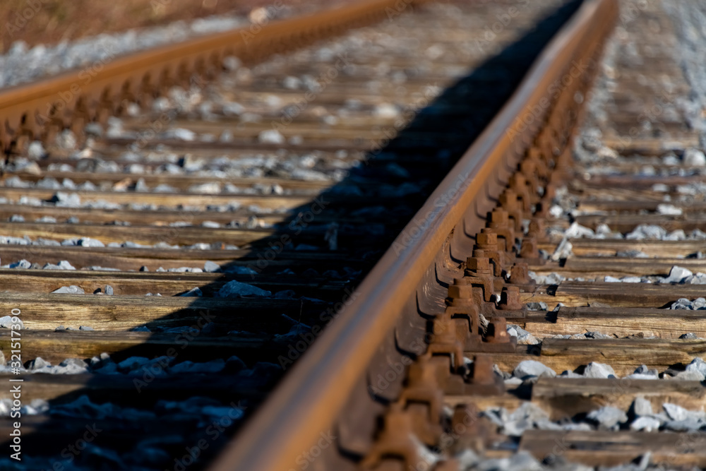 Schienen Gleise Eisenbahn Strecke Schotter Profil Stahl Rost Schrauben ...