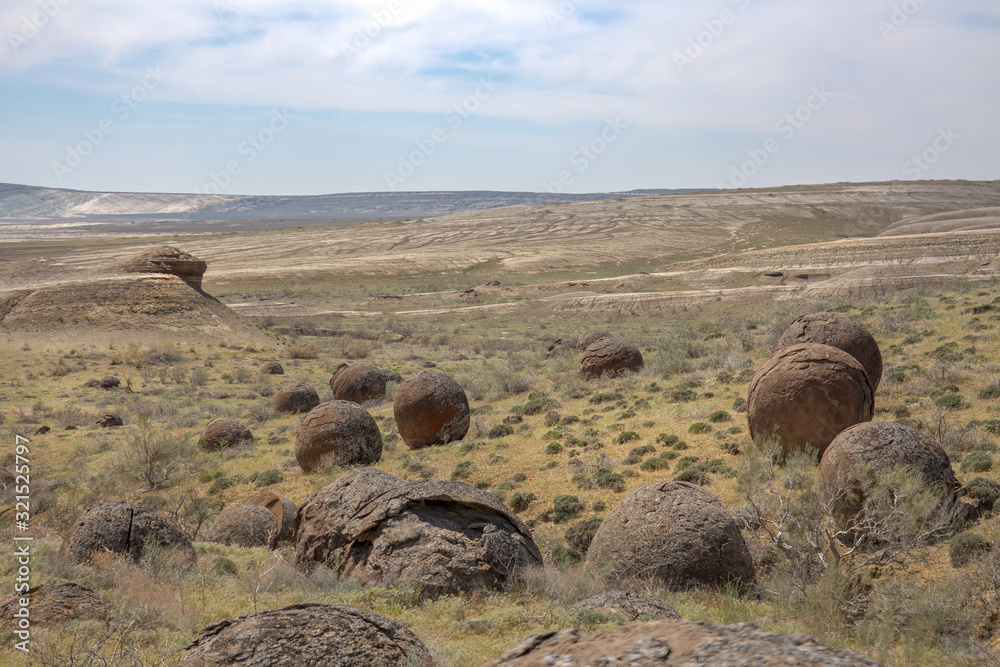 Round rocks in Ustyurt Plateau, Mangystau Region, the southwestern ...