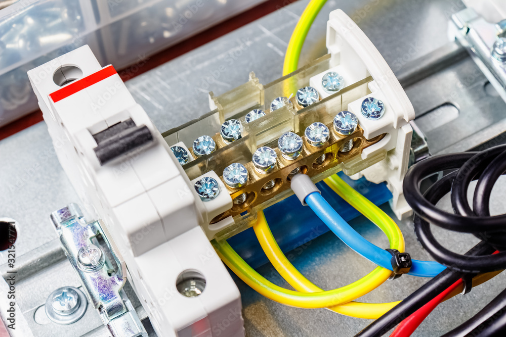 Wire terminal and automatic circuit breaker with connected colored ...