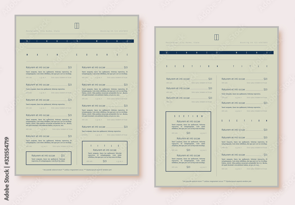 Light Green Restaraunt Menu Layout Stock Template | Adobe Stock