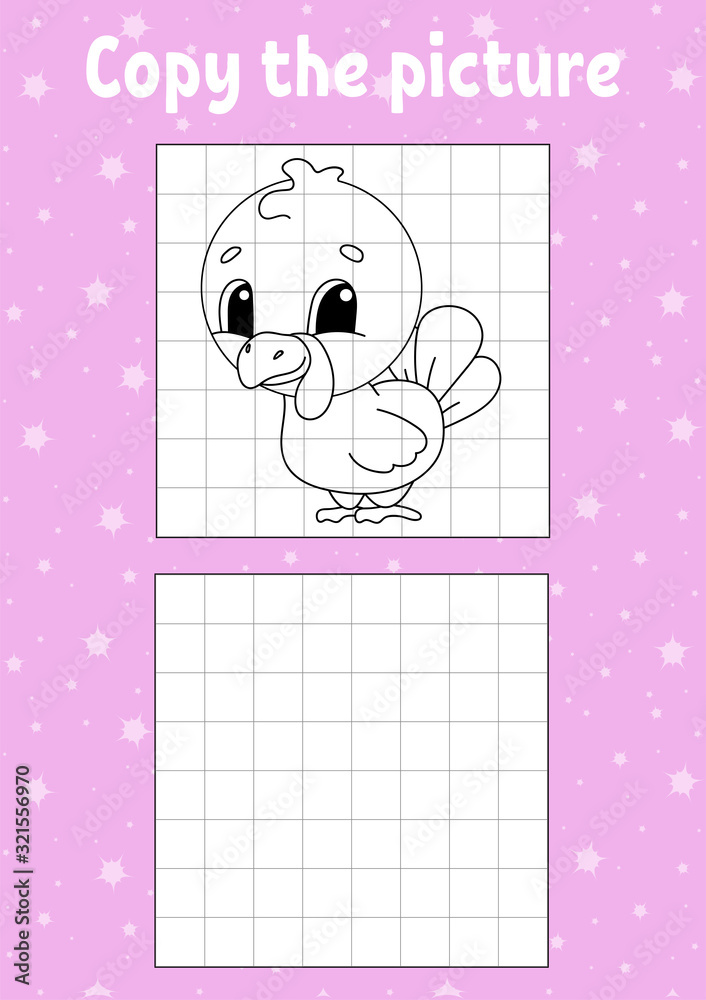 Copy the picture. Coloring book pages for kids. Turkey bird. Education ...