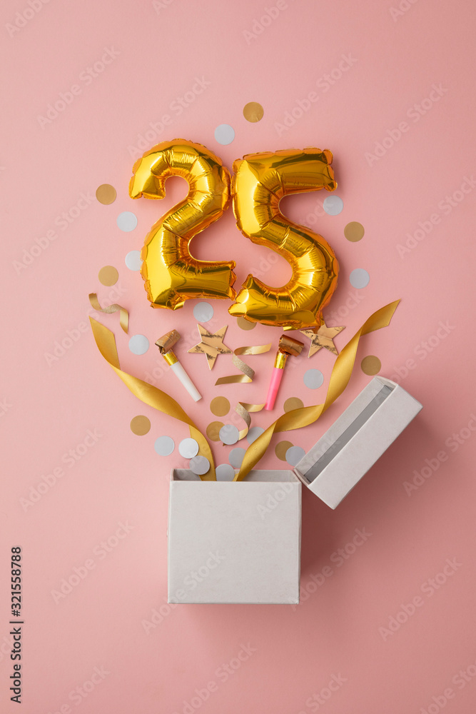 Number 25 birthday balloon celebration gift box lay flat explosion ...