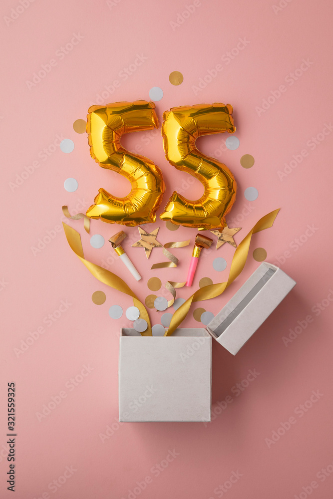 Number 55 birthday balloon celebration gift box lay flat explosion ...
