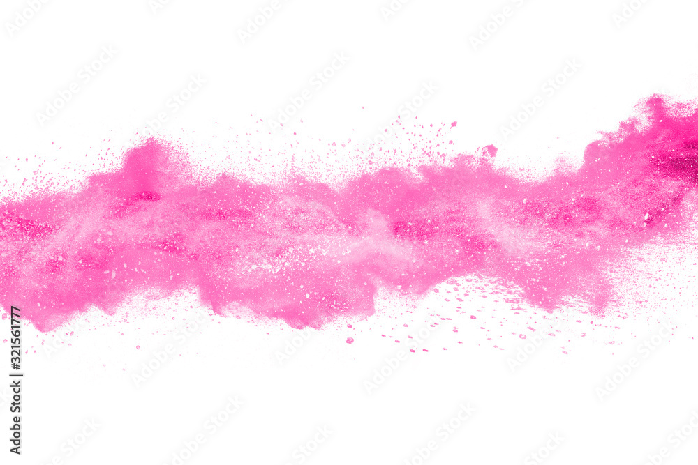 Abstract pink powder splatted background,Freeze motion of color powder ...