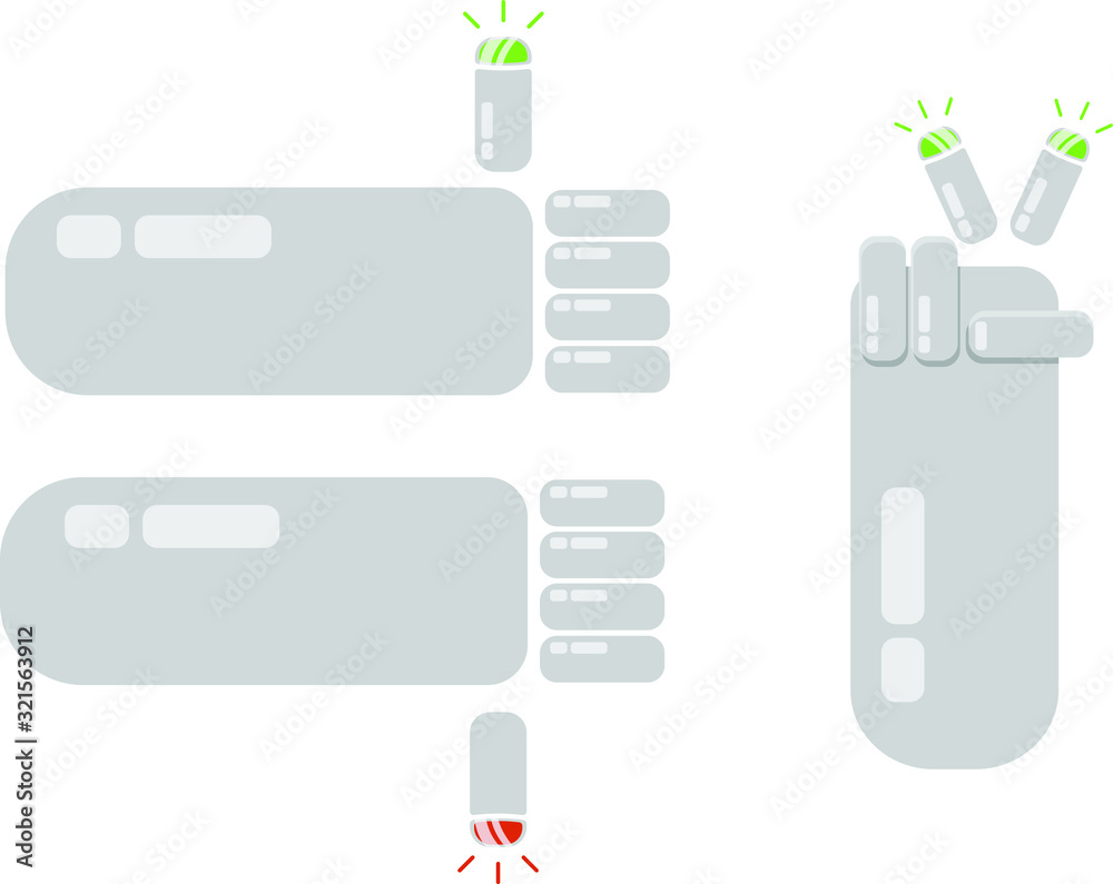 Robot hand thumbs up, down, peace sign made of fingers. Stock Vector ...