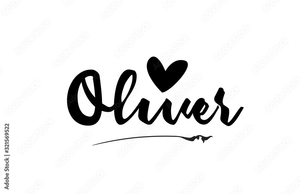 Oliver name text word with love heart hand written for logo typography ...