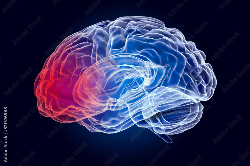 Brain disease concept. Ghost light effect, x-ray hologram. 3D rendering ...