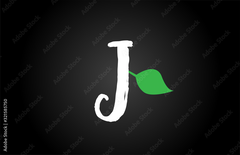 letter grunge handwritten J geen leaf alphabet letter logo icon design ...