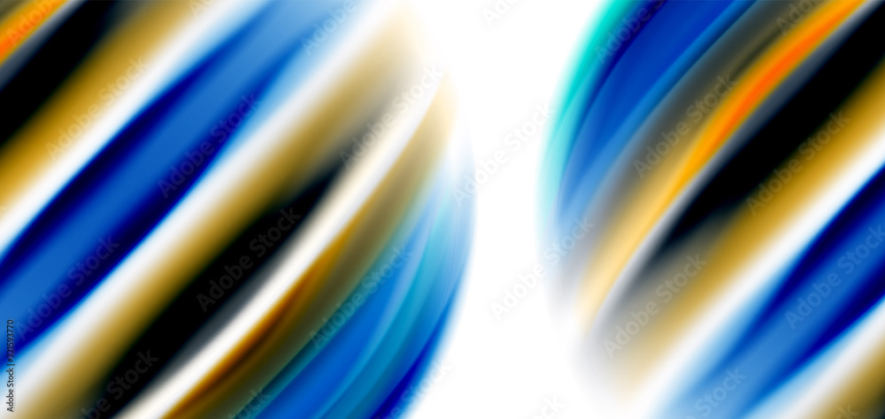 Silk smooth lines on white, liquid fluid color waves. Vector ...
