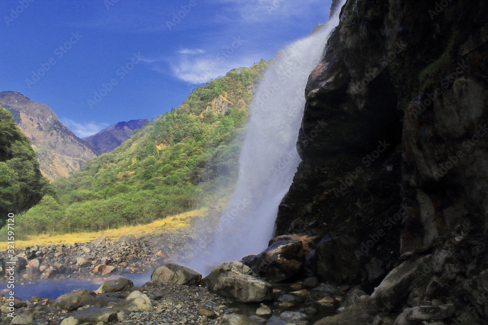scenic landscape with beautiful jang falls or nuranang falls or bong ...