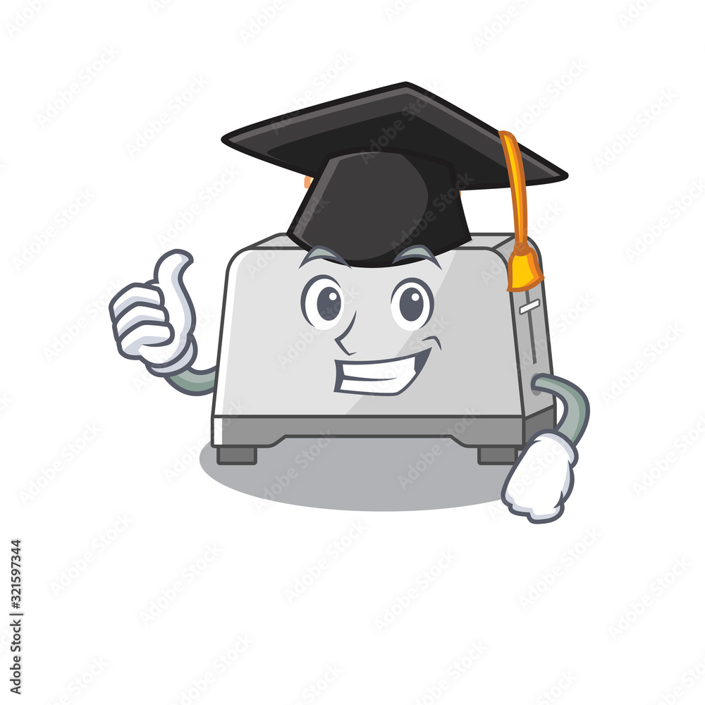 happy and proud of bread toaster wearing a black Graduation hat Stock ...