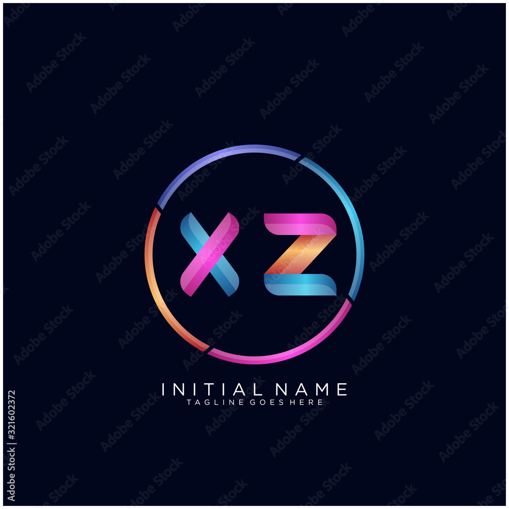 Initial letter XZ curve rounded logo, gradient vibrant colorful glossy ...