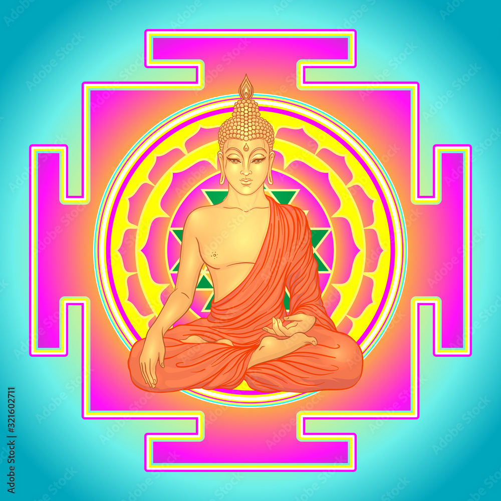 Buddha Over Sri Yantra Or Sri Chakra Form Of Mystical Diagram Shri buddha-over-sri-yantra-or-sri-chakra-form-of-mystical-diagram-shri