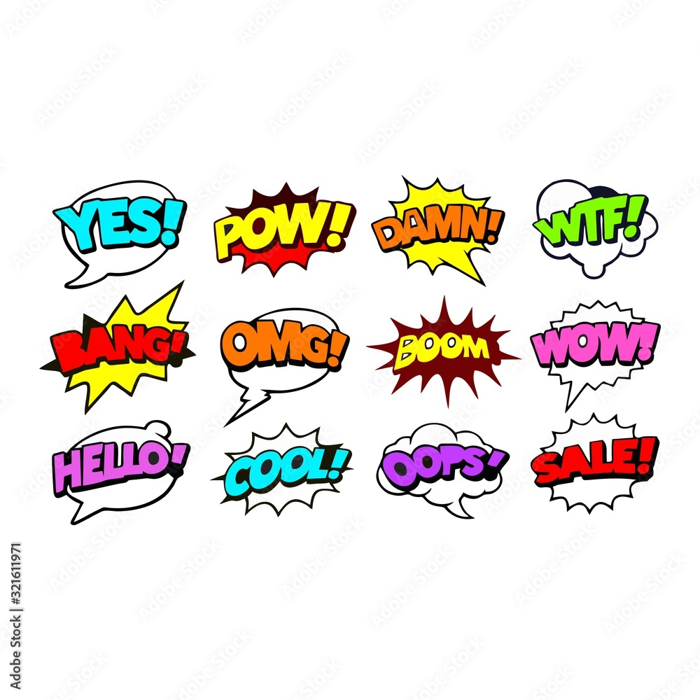Cartoon comic sign burst clouds. Speech bubble, boom sign expression ...