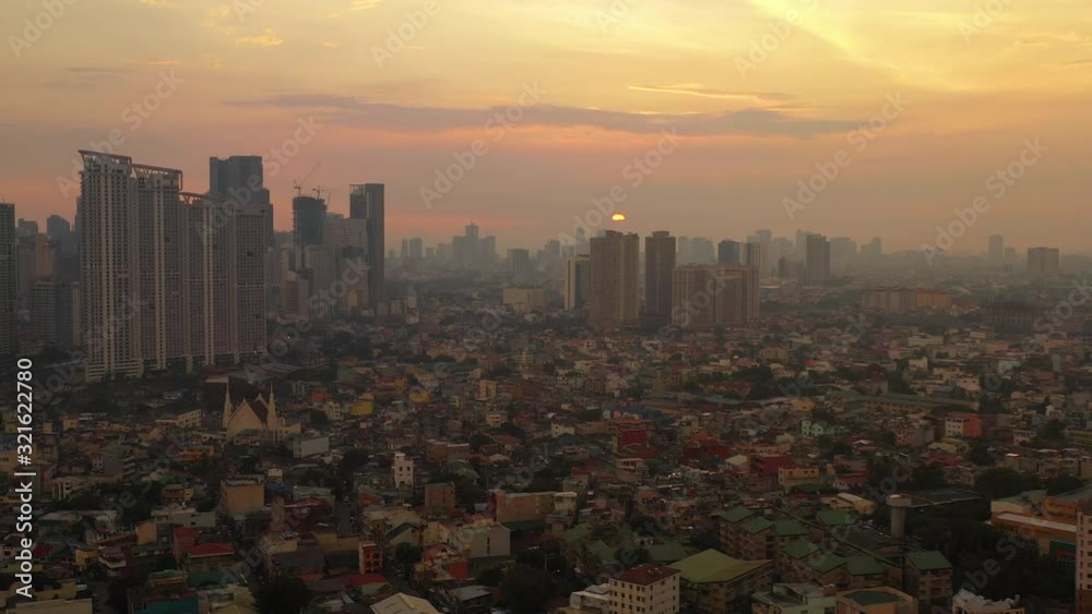 Aerial Philippines Manila Mandaluyong City September 2019 Sunset 4K ...
