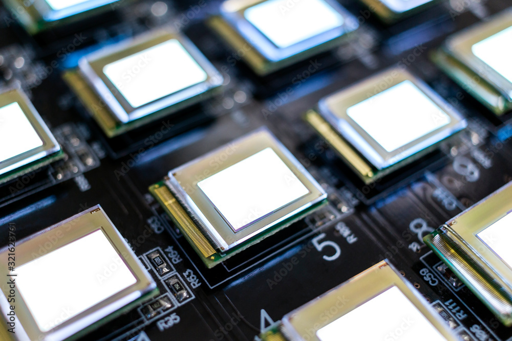 Test several oled displays of white color on the test station. Displays ...