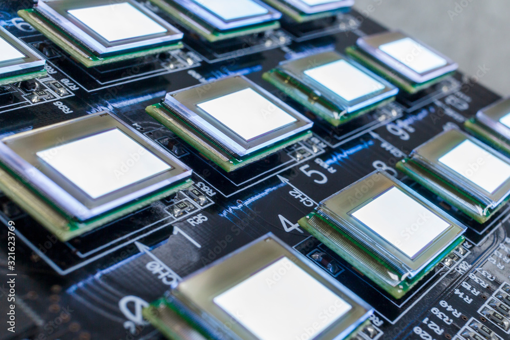 Test several oled displays of white color on the test station. Displays ...